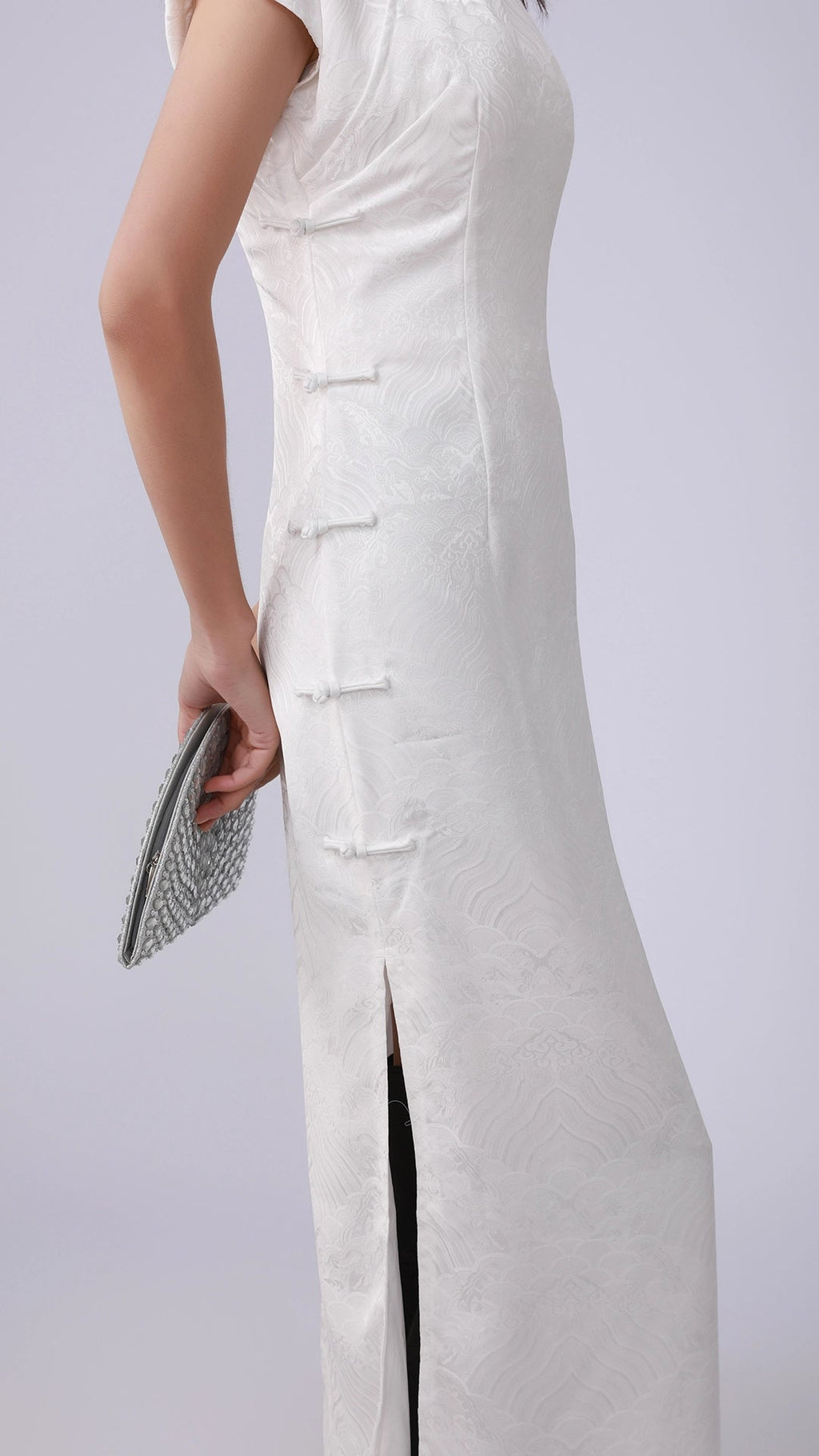 Modern White Cap Sleeves Cheongsam with Cloud Print – lilith dress